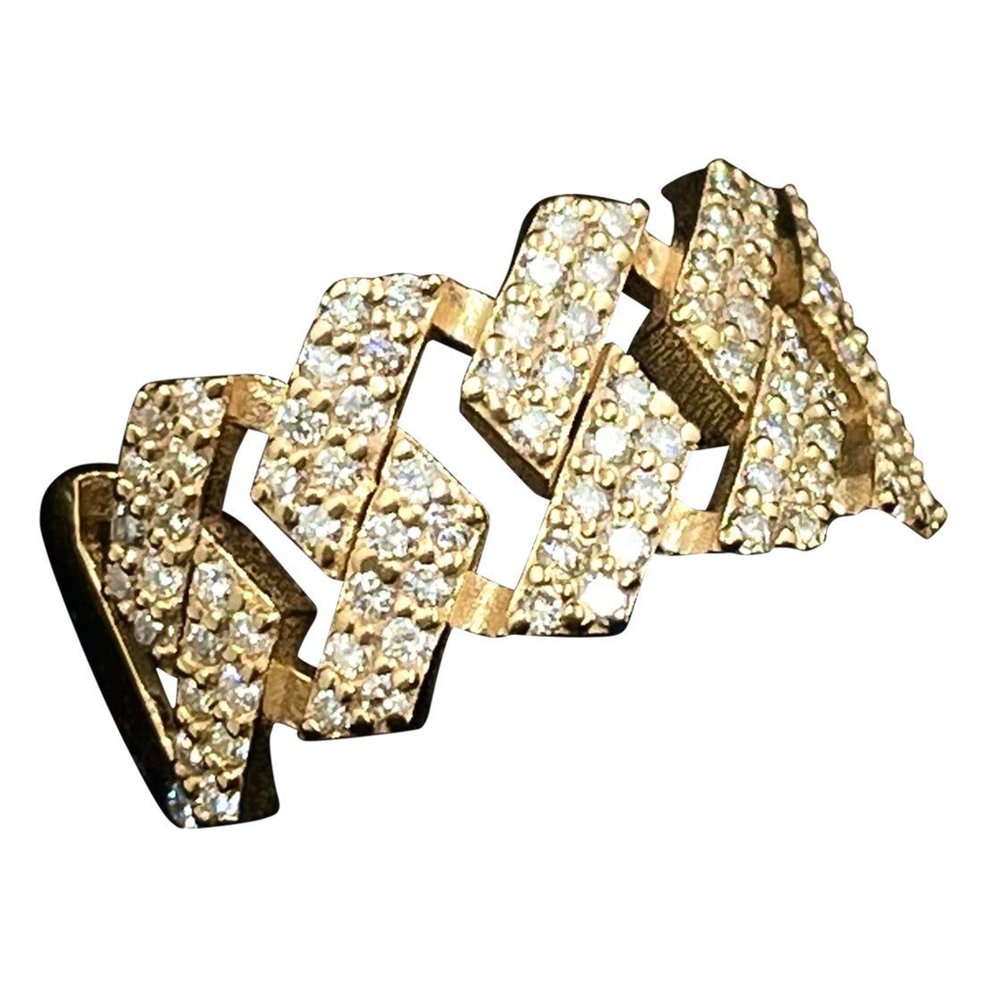 Diamond Cuban Link Ring, Yellow Gold For Sale at 1stDibs