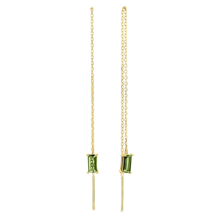 14k Solid Gold Drop Earrings with peridot. Chain Gold Earrings For Sale ...