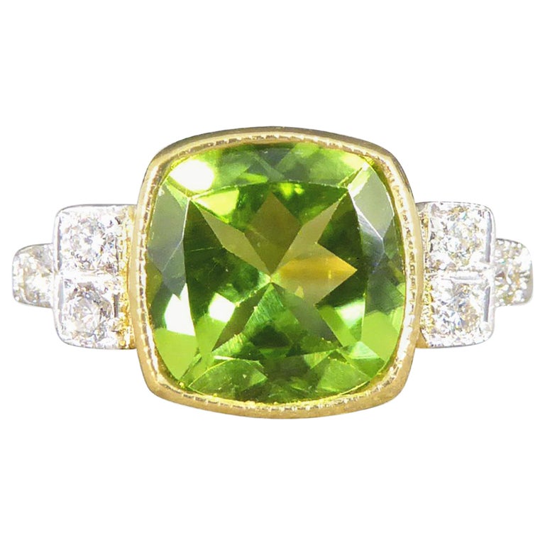 Edwardian Style Collar Set 2.12ct Peridot and Diamond Ring in 18ct Gold ...