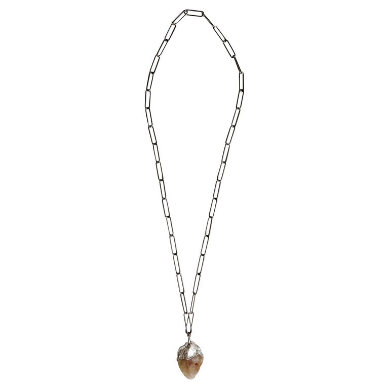 Unique Piece 1000 Sterling Silver Plated Quartz Chain Necklace For Sale ...