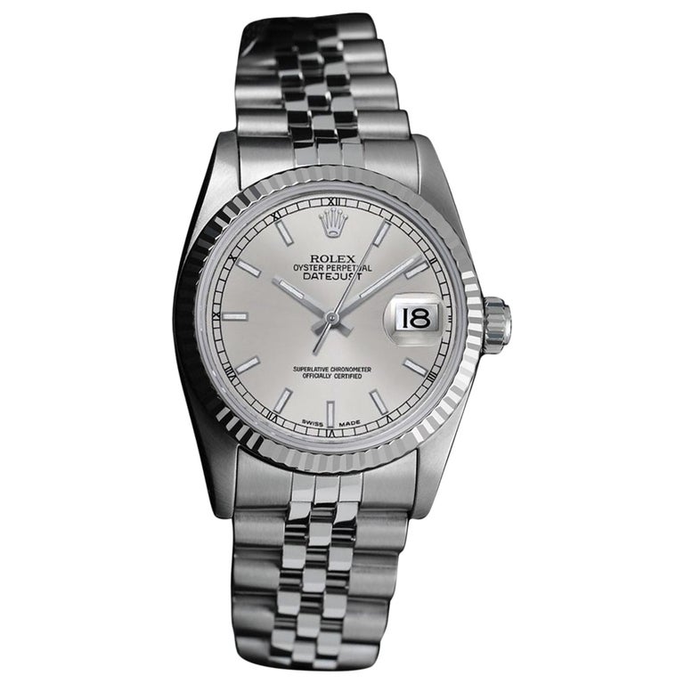 Rolex Datejust 68274 Silver Stick Dial with Fluted Bezel Deployment ...