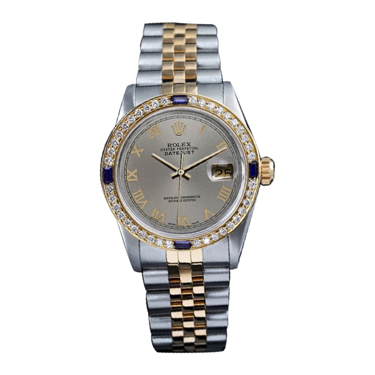 Rolex Datejust 68273 Sapphire & Diamond Bezel Two Tone Watch Grey Roman ...