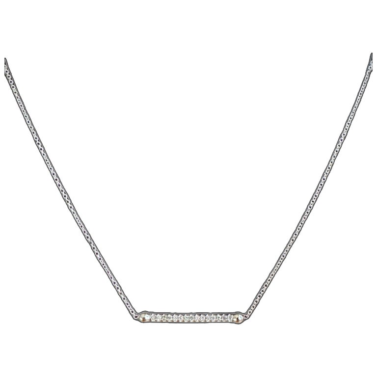14K White Gold Horizontal Bar Diamond Necklace For Sale at 1stDibs