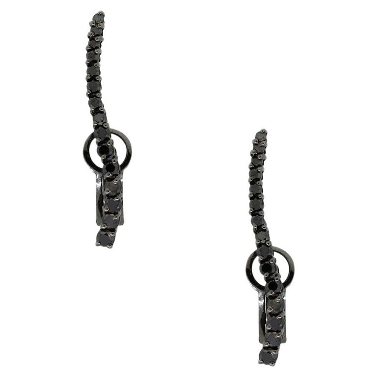 Round Black Diamond Drop Earrings For Sale at 1stDibs
