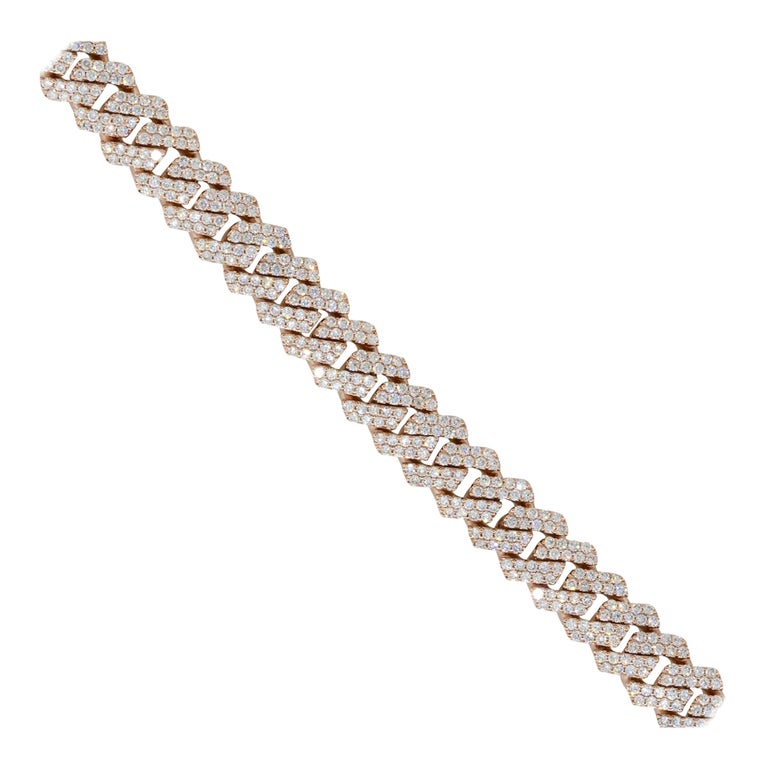 9.92 Carat All Diamond Pave Cuban Link Chain Bracelet 14 Karat in Stock ...