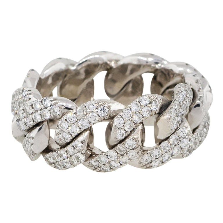 2.5 Carat Round Cut Diamond Pave Cuban Link Ring 14 Karat For Sale at ...