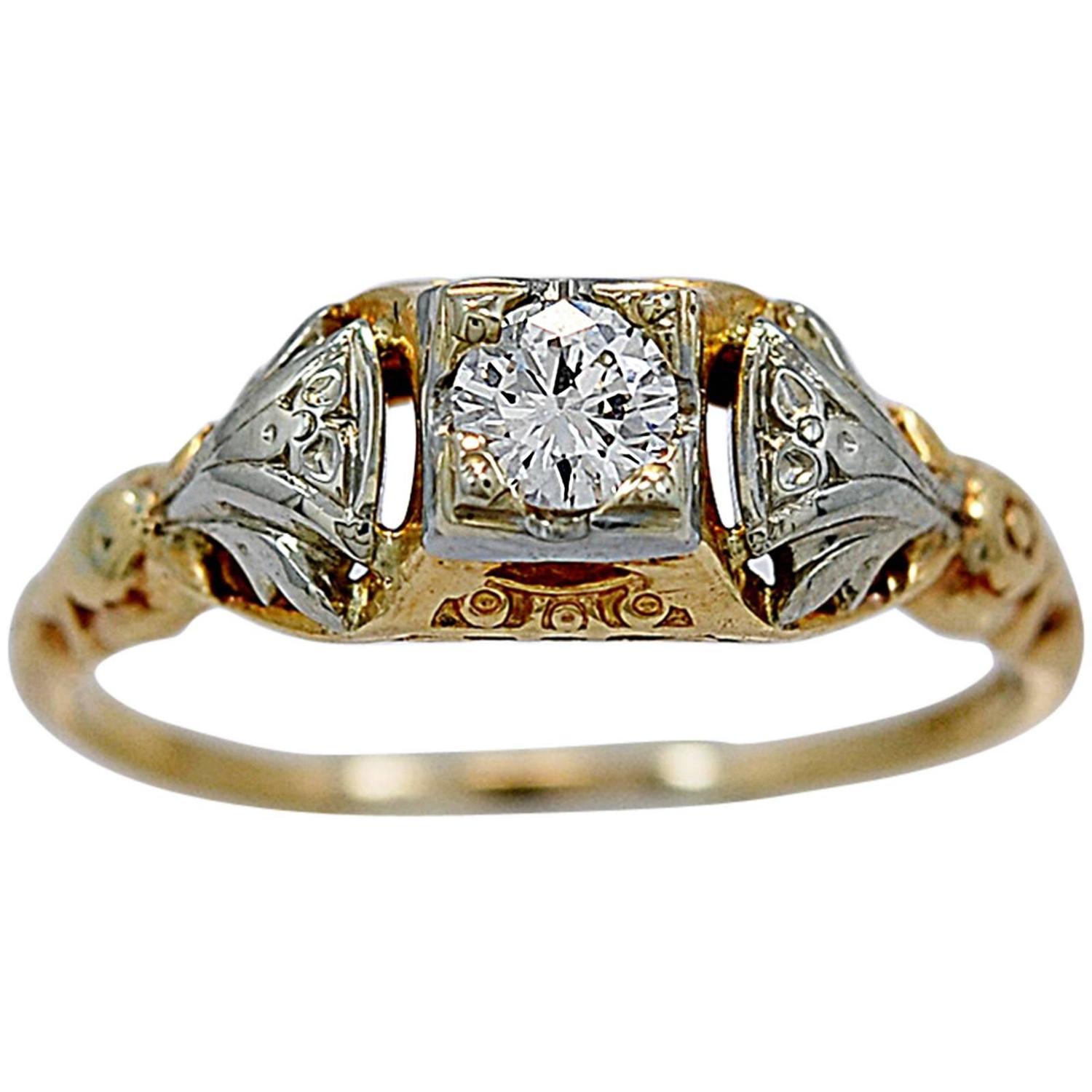 Jabel Antique Diamond Two Color Gold Engagement Ring For Sale at 1stdibs