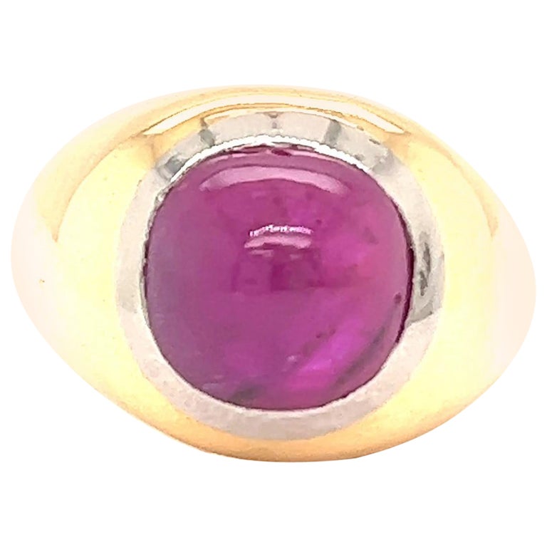 Vintage French Cabochon Ruby 18 Karat Platinum Gold Bezel Set Ring For ...