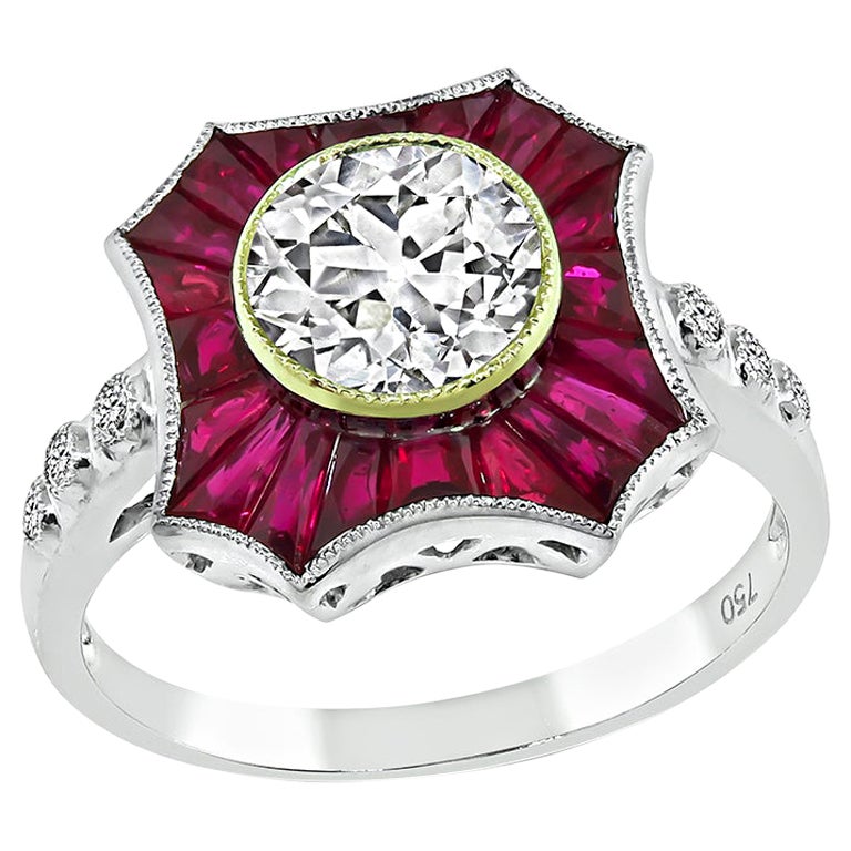 1.29ct Diamond 1.00ct Ruby Engagement Ring For Sale at 1stDibs