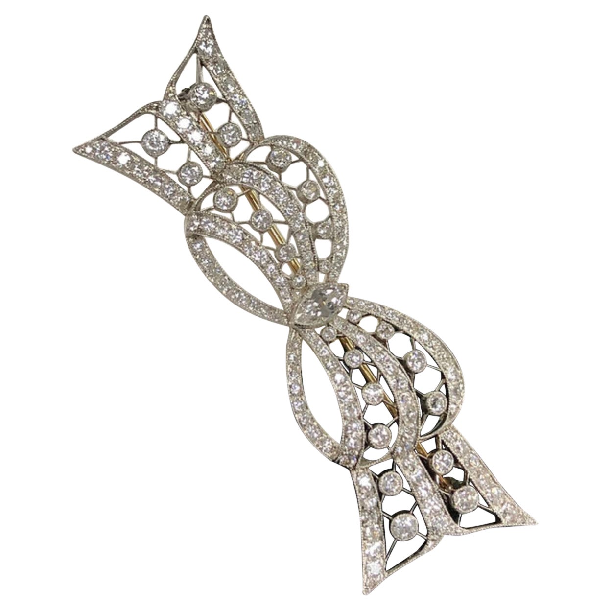 Vintage Diamond Art Deco Platinum Filigree Brooch Pin Estate Fine Jewelry For Sale at 1stDibs