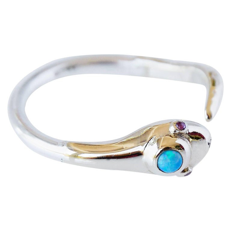 Opal Ruby Snake Ring in Gold and Silver For Sale at 1stDibs