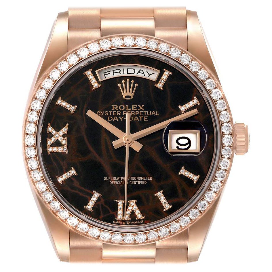 Rolex President Day Date Rose Gold Eisenkiesel Stone Diamond Mens Watch ...