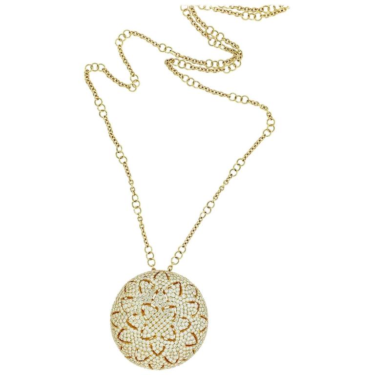 Crivelli Diamond Pave Gold Flower Pendant Necklace at 1stDibs