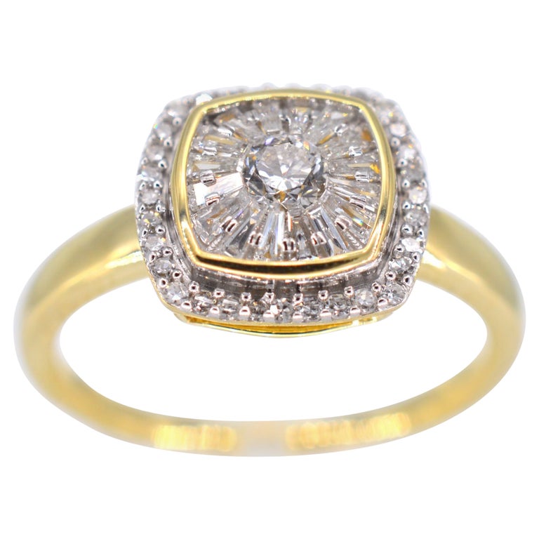 Gold Entourage Ring with Brilliant and Baguette Cut Diamonds For Sale ...
