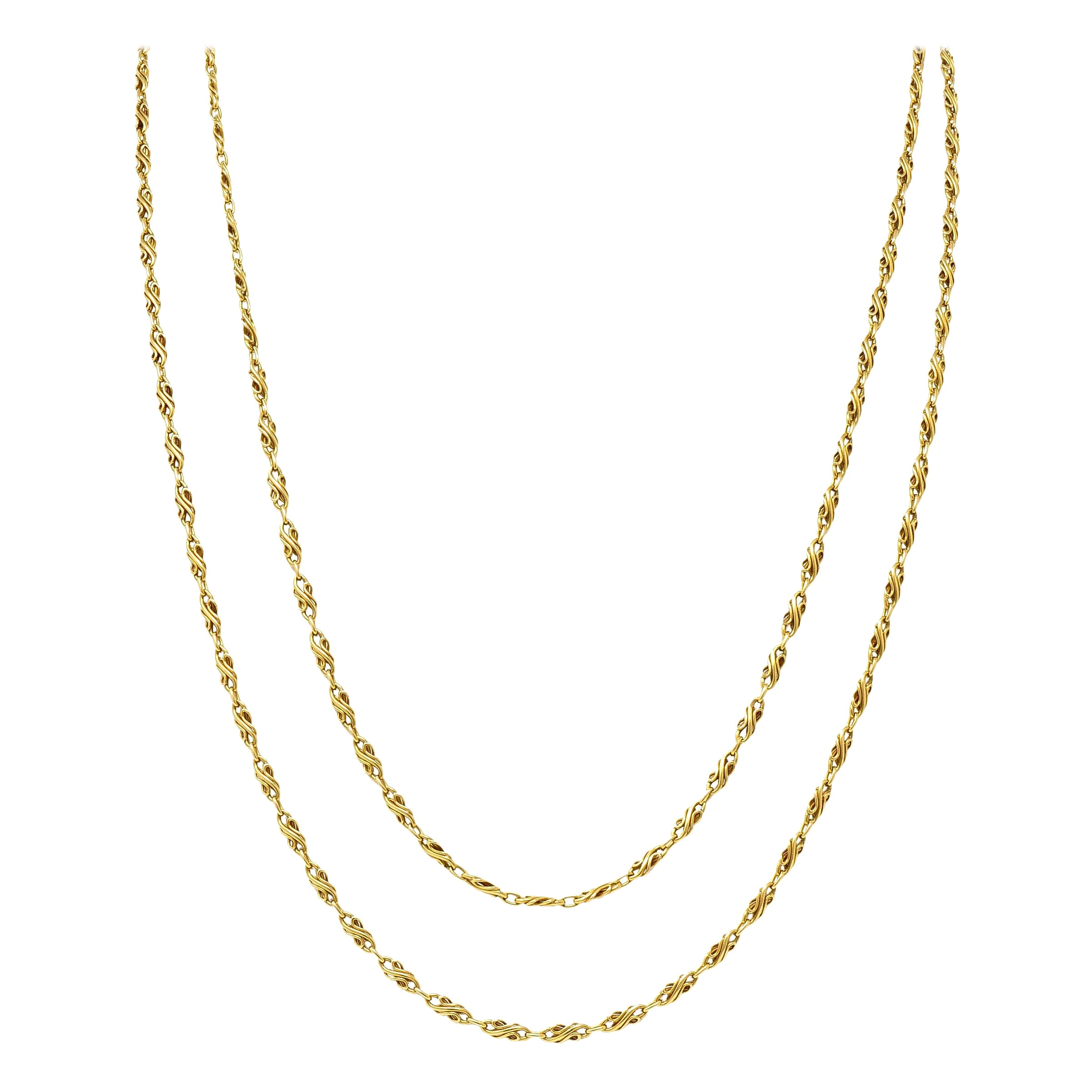 French Victorian 18 Karat Yellow Gold Scroll Long Antique Chain ...