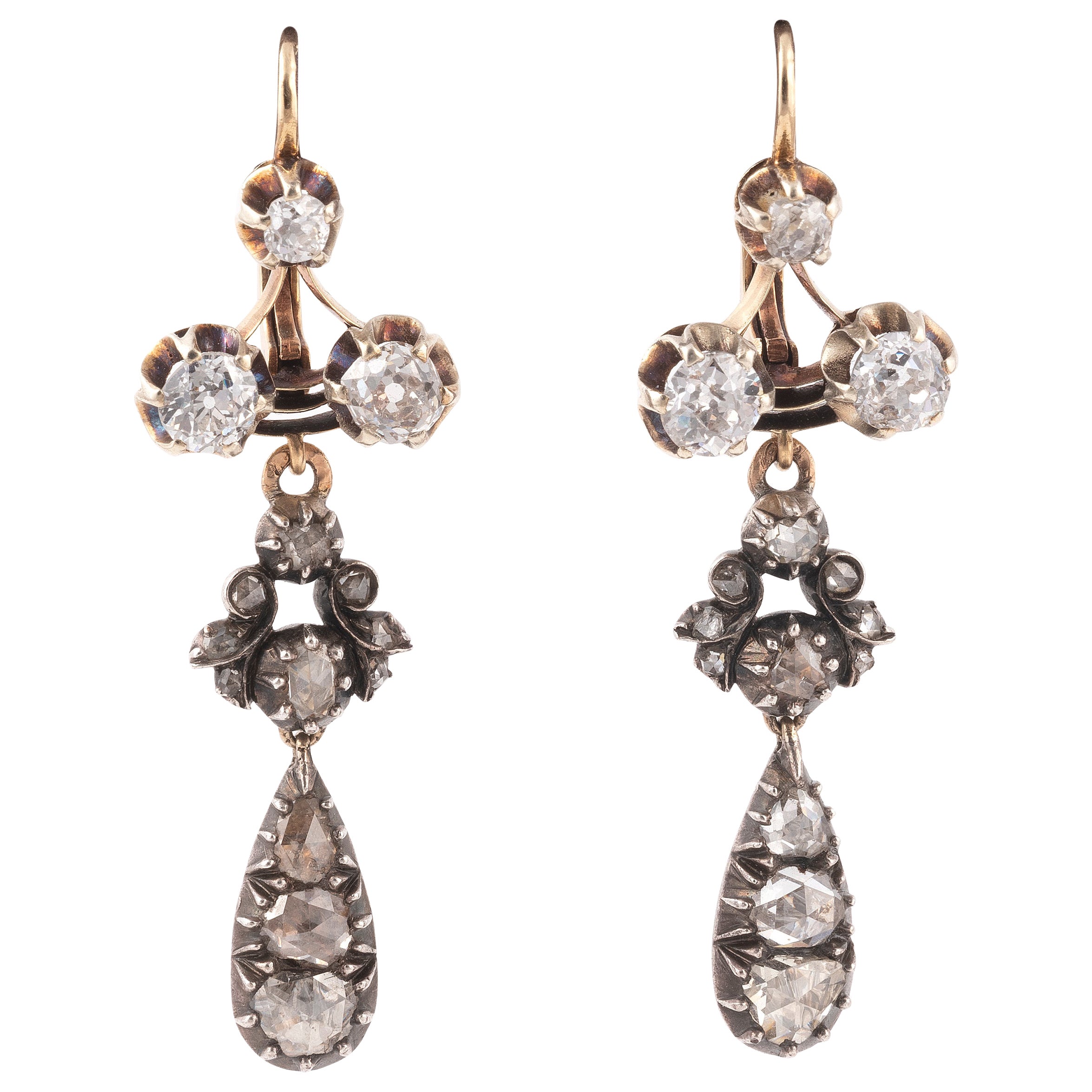 Antique Old-Cut Diamond Earrings, 6.64 Carat at 1stDibs