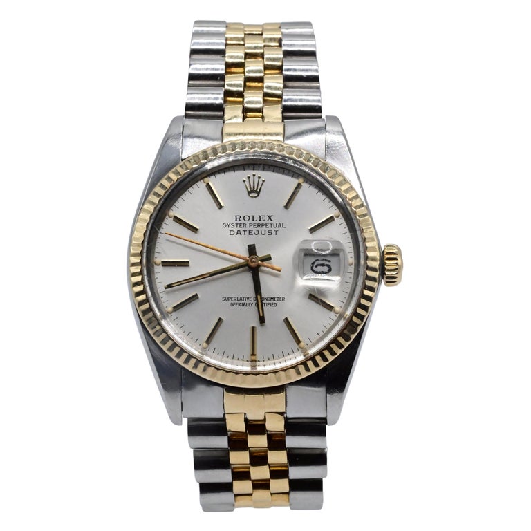 Rolex Perpetual Oyster Two Tone Watch Silver Dial at 1stDibs