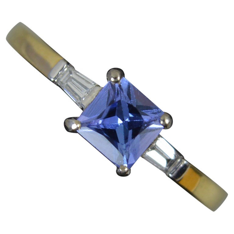 Classic Princess Cut Tanzanite and Diamond 18ct Gold Engagement Ring ...