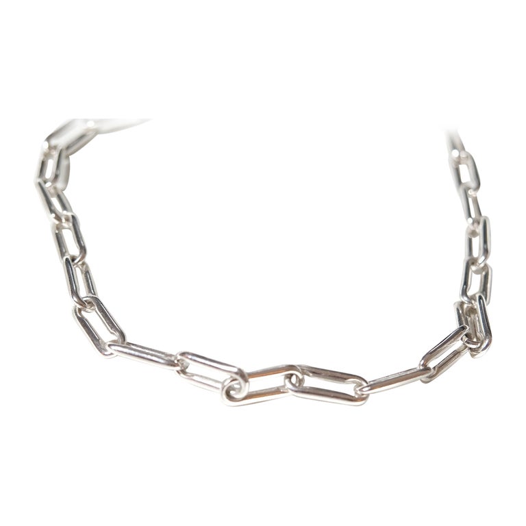 Linear Link Curved Necklace, 18k White Gold For Sale at 1stDibs