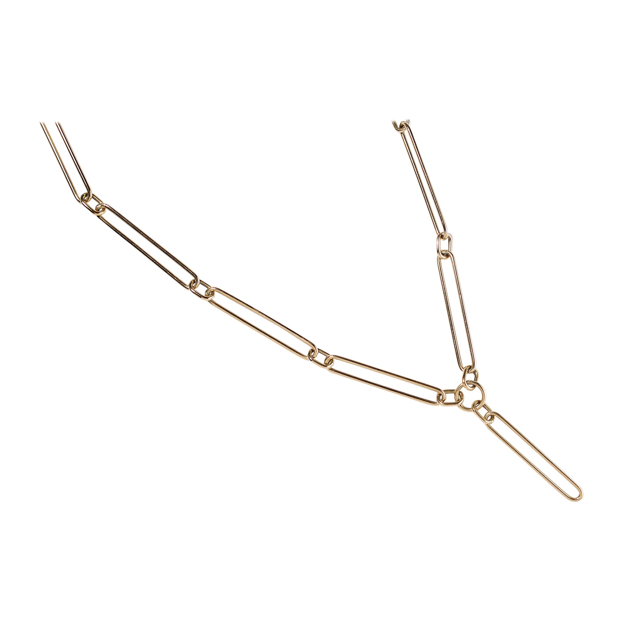 14k Yellow Gold Pearl Paperclip Link Necklace For Sale at 1stDibs