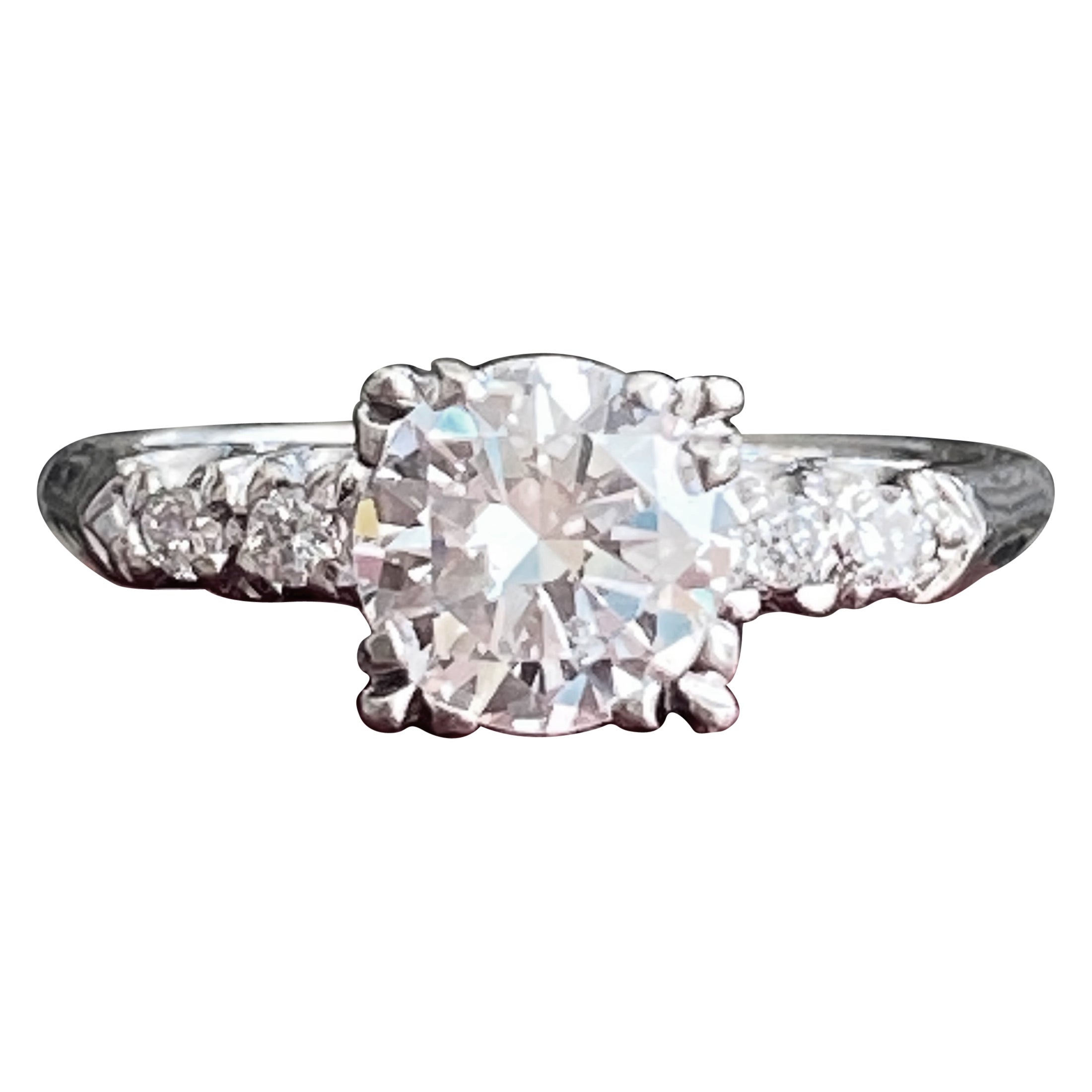 1 Carat Diamond Platinum Engagement Ring, Vintage Inspired For Sale at ...