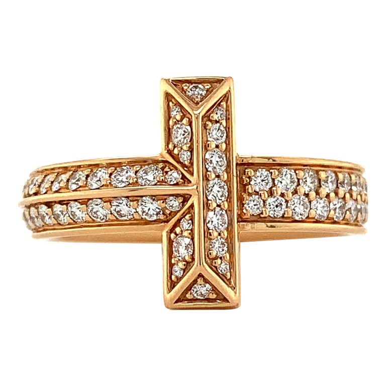 Tiffany and Co Tiffany T1 18k Rose Gold Round Diamond T Ring MSRP $7200 ...