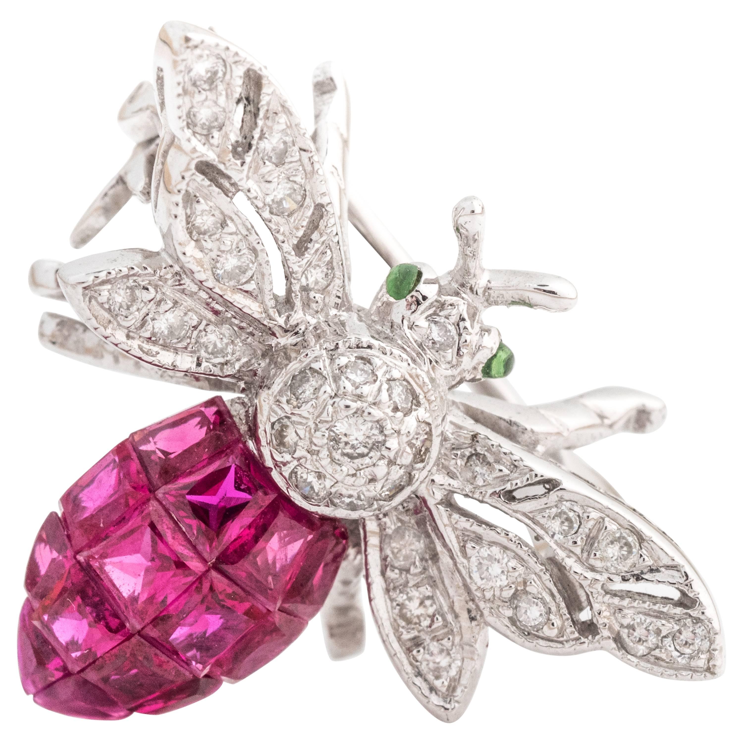 Modern Ruby Diamond Gold Bee Pin at 1stDibs