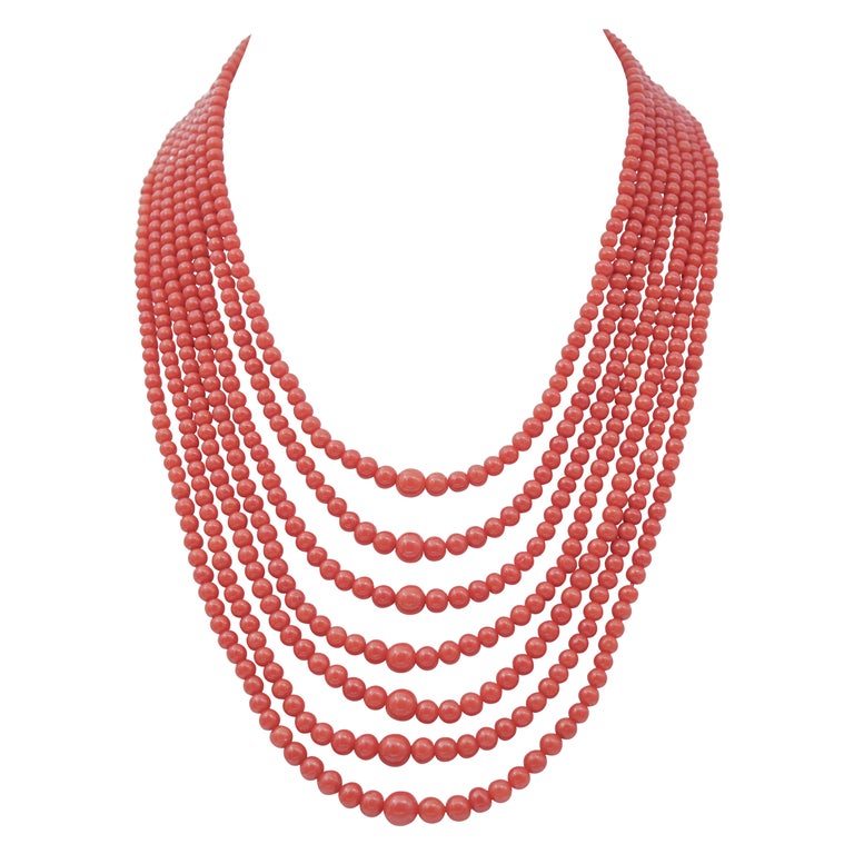 Coral, Multi-Strands Necklace For Sale at 1stDibs