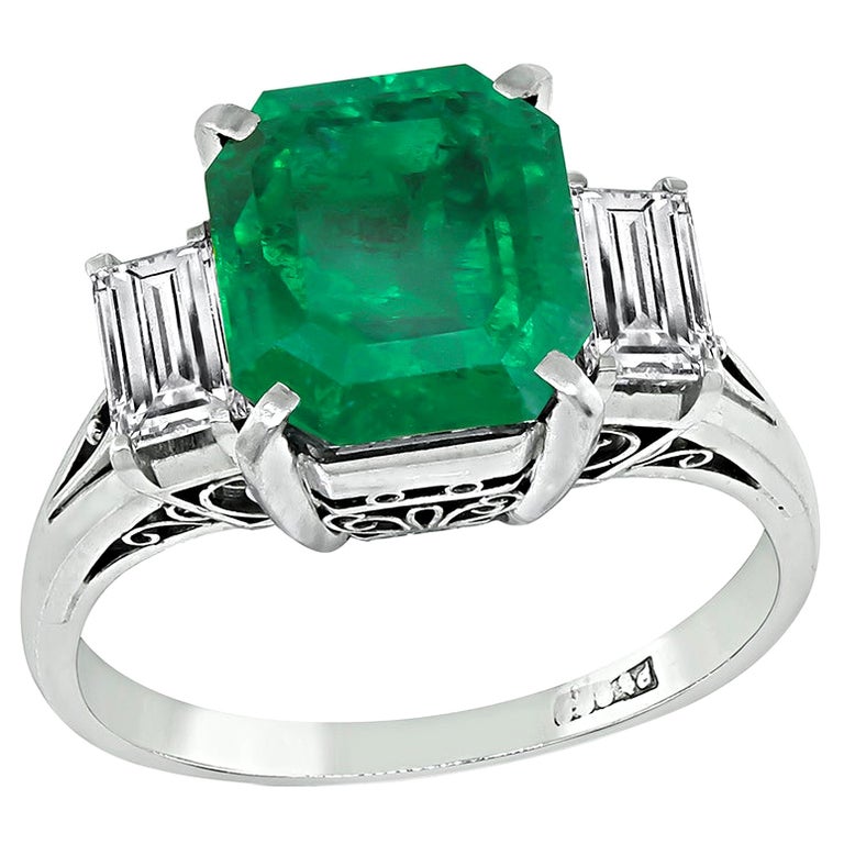 1950s GIA Certified 3.34ct Colombian Emerald 0.72ct Diamond Engagement Ring For Sale at 1stDibs