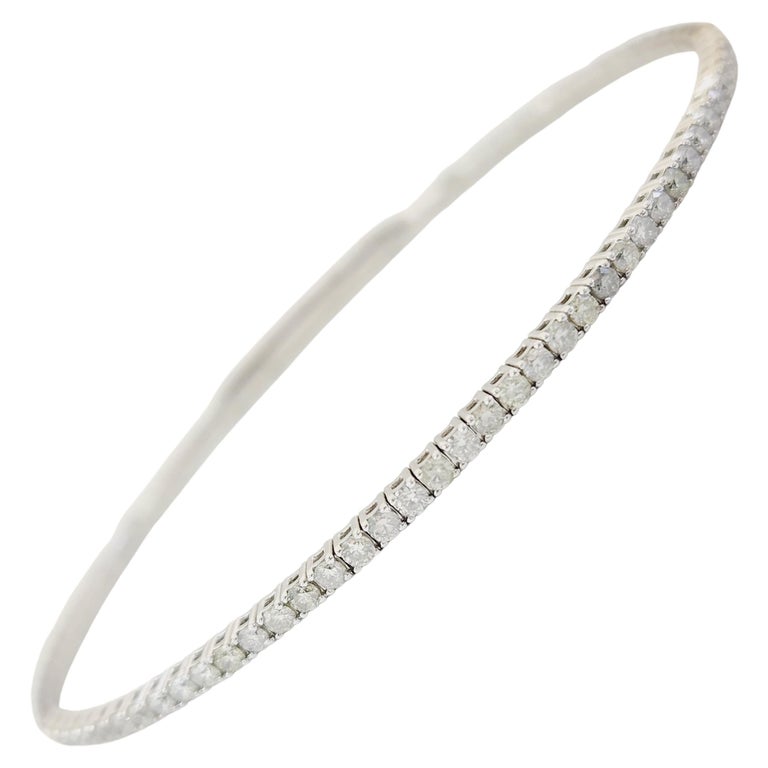 1 Carat Flexible Bangle White Gold 14 Karat Bracelet For Sale at 1stDibs