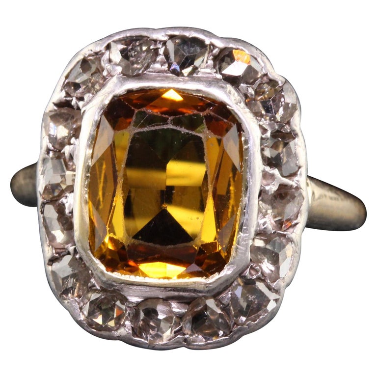 Antique Victorian 14k Yellow Gold Silver Top Citrine Rose Cut Diamond ...