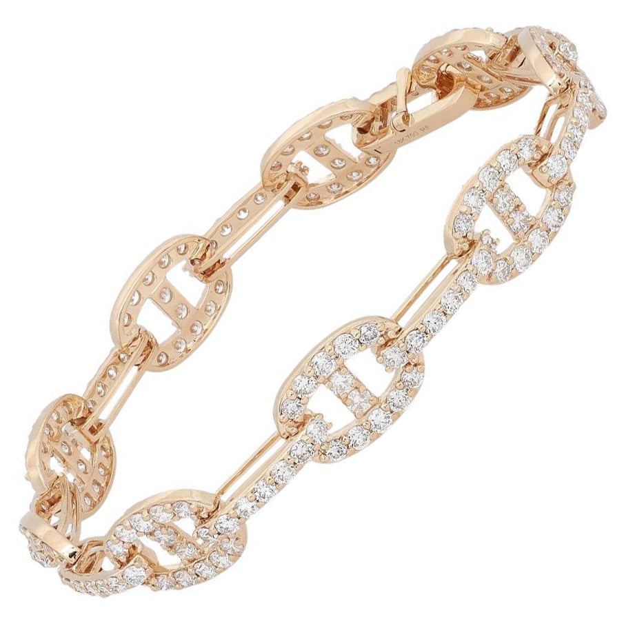 5 Carat Diamond Chain Link Bracelet 18K Yellow Gold For Sale at 1stDibs