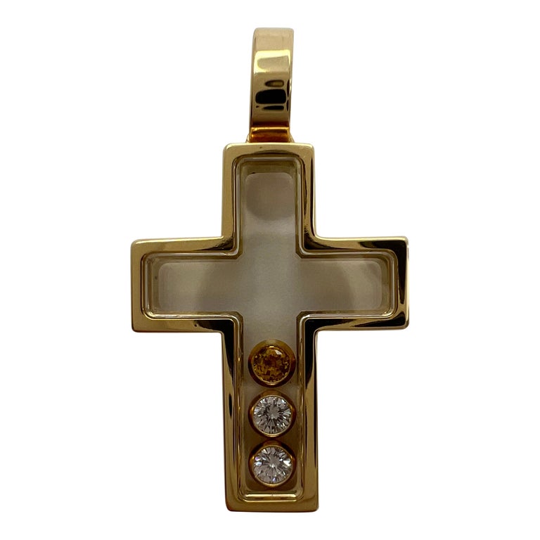 Rare Chopard Happy Diamonds Yellow Sapphire Cross 18 Karat Yellow Gold ...