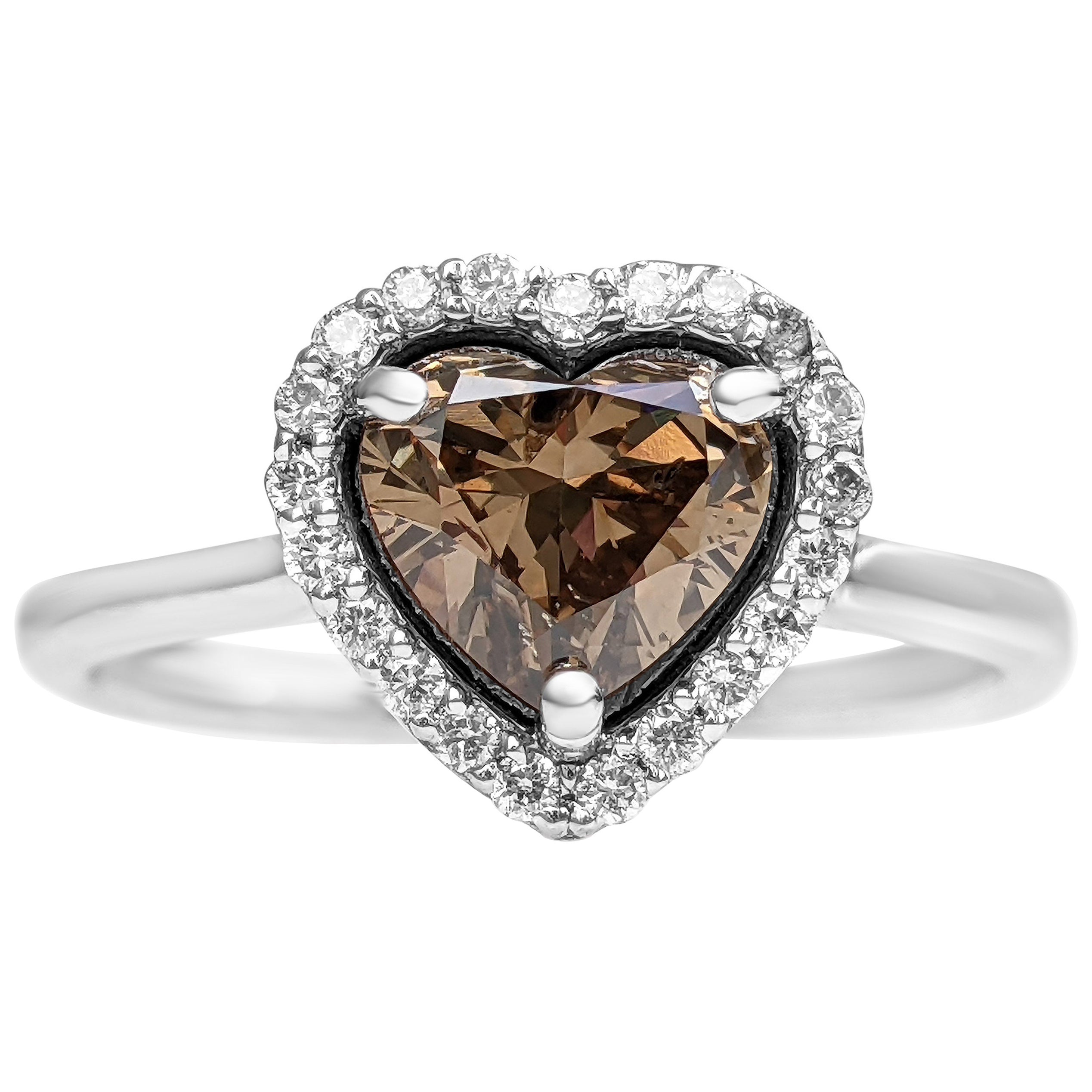 1 Carat Heart 14 Karat White Gold Diamond Engagement Ring For Sale at ...
