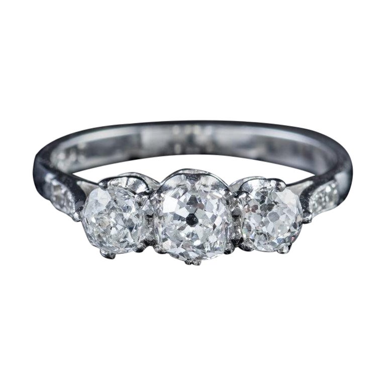 Antique Edwardian 1.24ct Old Cut Diamond Trilogy Platinum Ring with ...