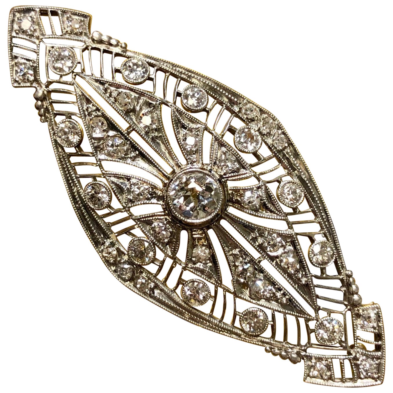 Victorian 14K Platinum Diamond Labradorite Nautical Trident Seashell ...