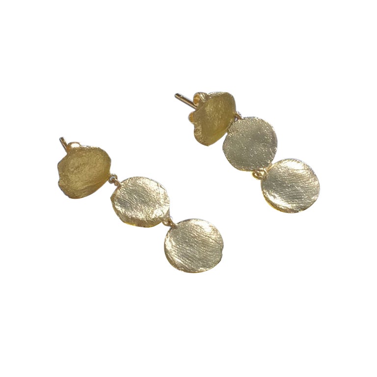 Triple Drop Earrings 18k Yellow Gold Disc Earrings For Sale at 1stDibs