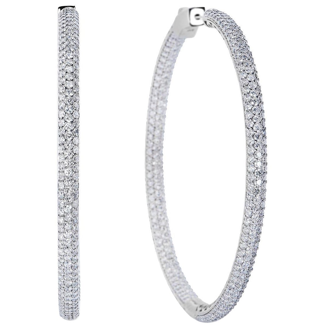 6 Carat Round Brilliant 2 Inch Pave Diamond Hoops Earrings Certified ...