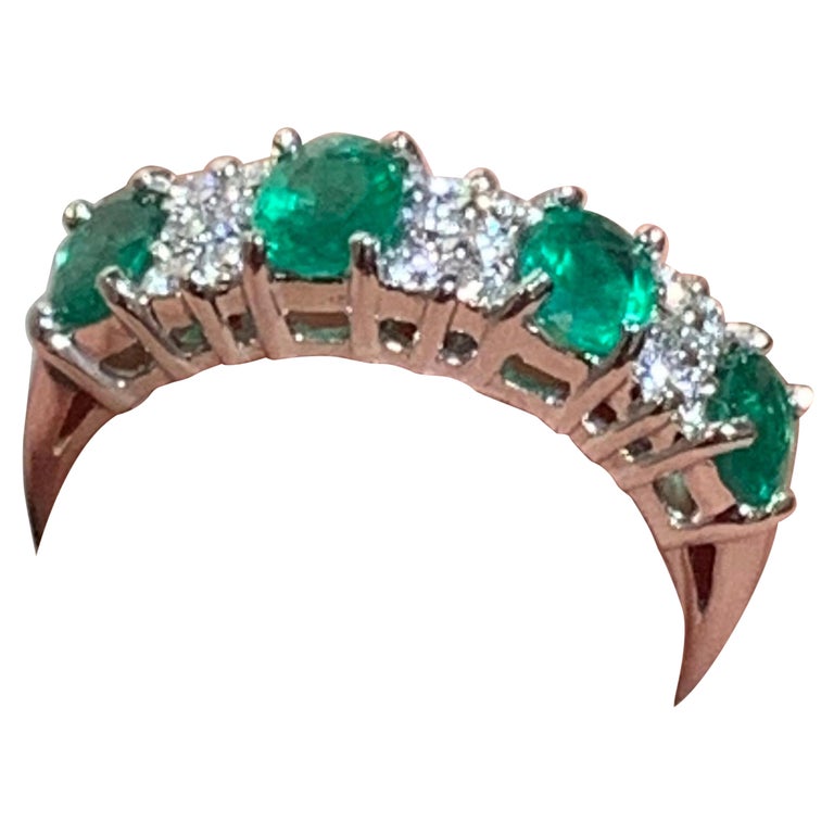 Half Wedding Ring 18 Carat White Gold Set with Emeralds and Brilliants ...