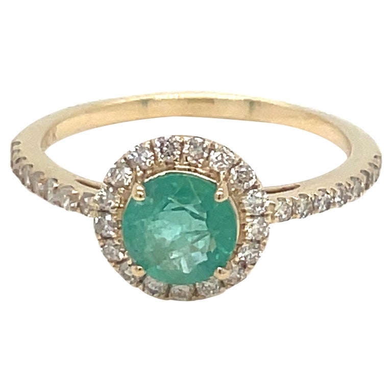 0.77 Carat Round Emerald Ring with Diamonds in 10k Yellow Gold For Sale ...