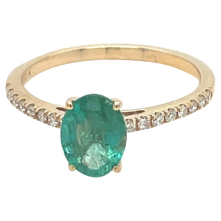 1.07ct Oval Cut Emerald Ring with Diamond in 10k Yellow Gold For Sale ...