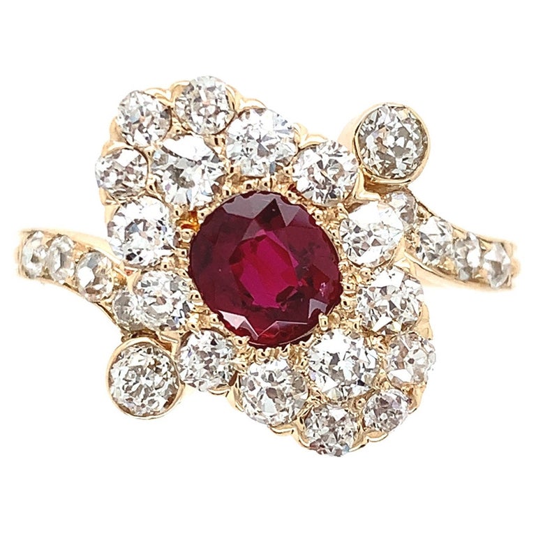 14k GIA .71ct Ruby and Diamond Ring Antique For Sale at 1stDibs