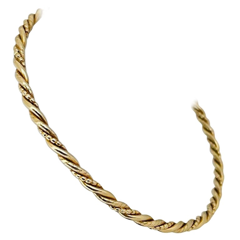 14 Karat Yellow Gold Ladies Beaded Twisted Bangle Bracelet For Sale at ...