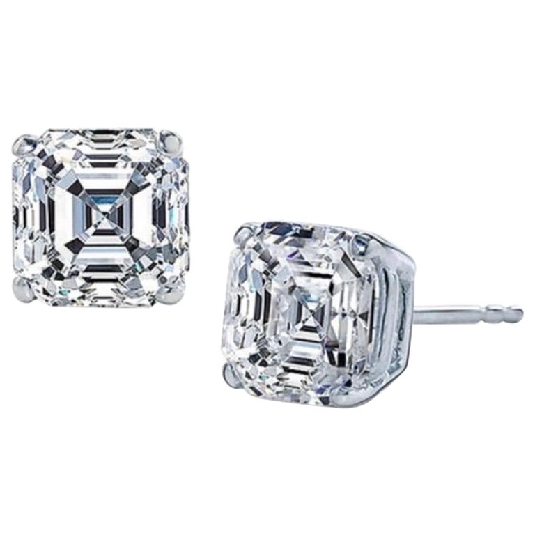 Certified 4.02 Carat Square Emerald Cut Diamond Stud Earrings For Sale ...