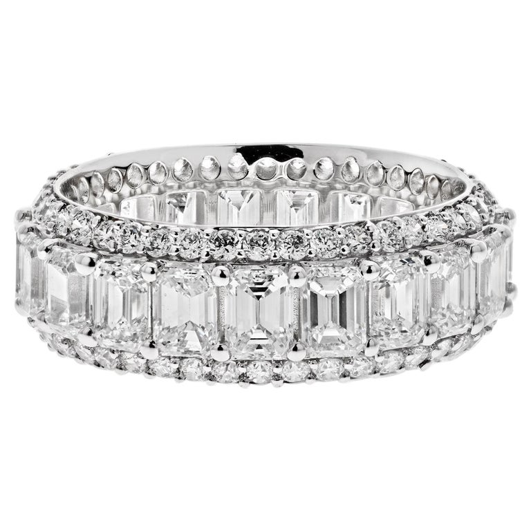 14k White Gold Emerald Cut and Round Cut Diamond Eternity Eternity Band ...