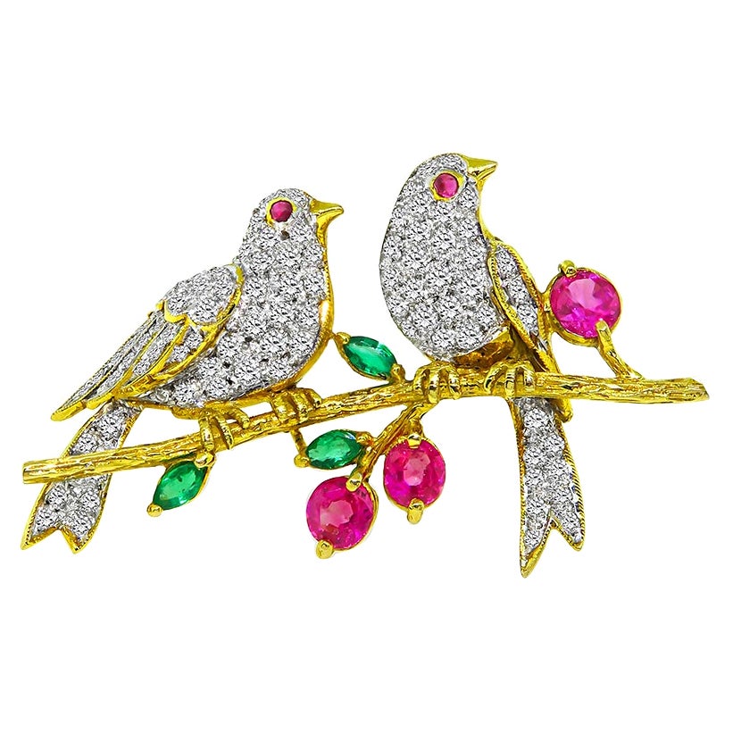 1.00ct Diamond Enamel Gold Bird Pin For Sale at 1stDibs | diamond gold bird, enamel bird pins