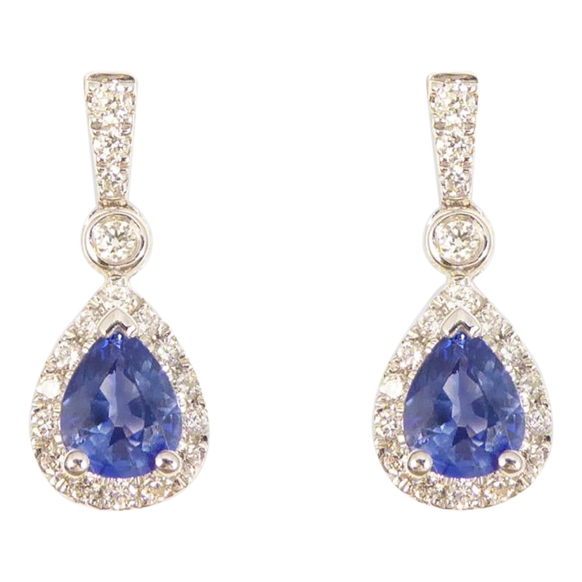 Vintage 1960s 9.4 Ct No Heat Blue Ceylon Sapphire Diamond White Gold Earrings at 1stDibs