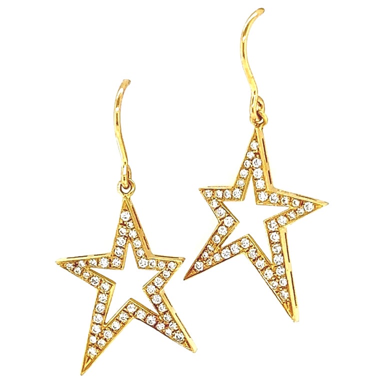 Star Dangle Earrings Diamonds Yellow Gold For Sale at 1stDibs