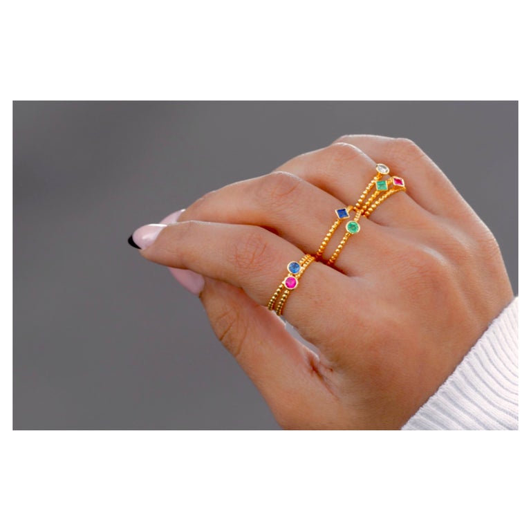 Gemstone Solitaire Ring Stack, Natural Gemstone Rings, Stackable 18k ...