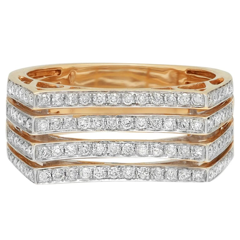 0.72cttw Round Cut Diamond Multi Row Fancy Band Ring 14k Yellow Gold ...